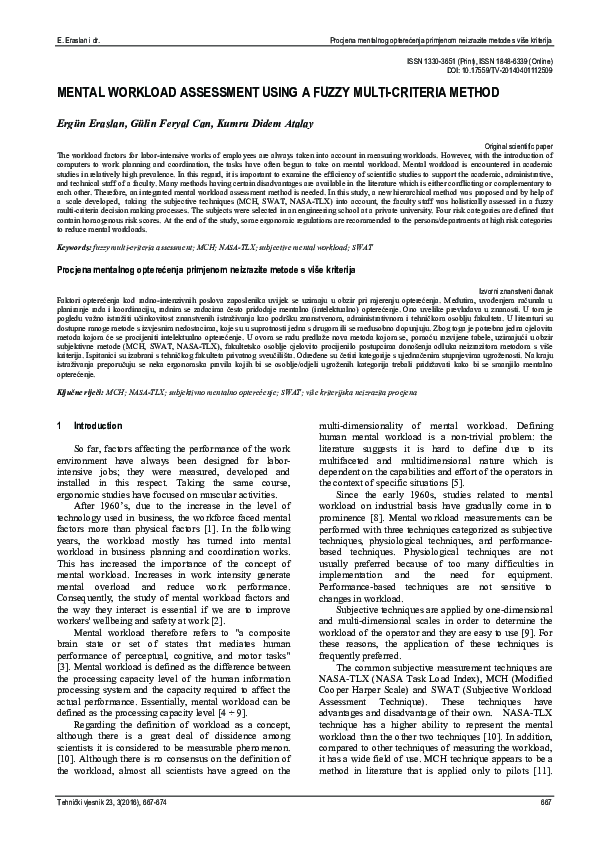 (PDF) Mental workload assessment using a fuzzy multi-criteria method