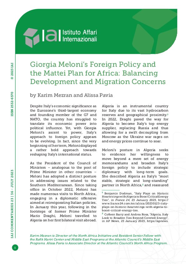 (PDF) Giorgia Meloni’s Foreign Policy and the Mattei Plan for Africa ...