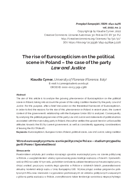(PDF) The rise of Euroscepticism on the political scene in Poland -the ...