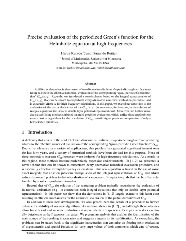 (PDF) Precise evaluation of the periodized Green ’ s function for the ...