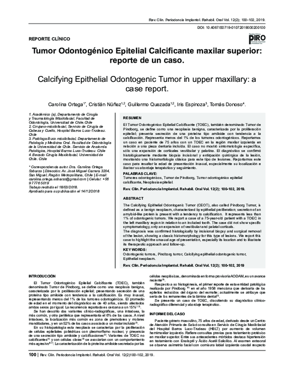 (PDF) Tumor Odontogénico Epitelial Calcificante maxilar superior ...
