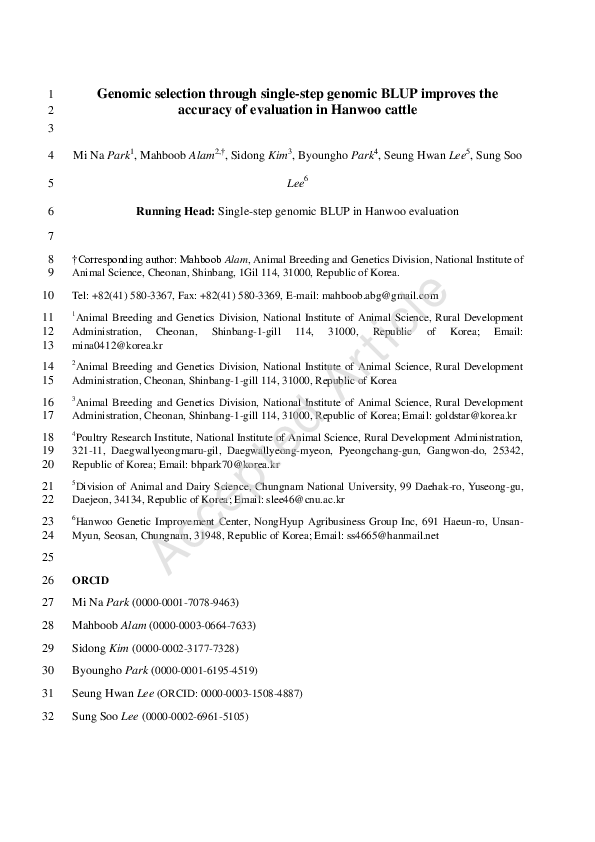 Pdf Genomic Selection Through Single Step Genomic Blup Improves The