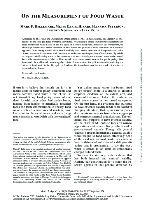 (PDF) On the Measurement of Food Waste
