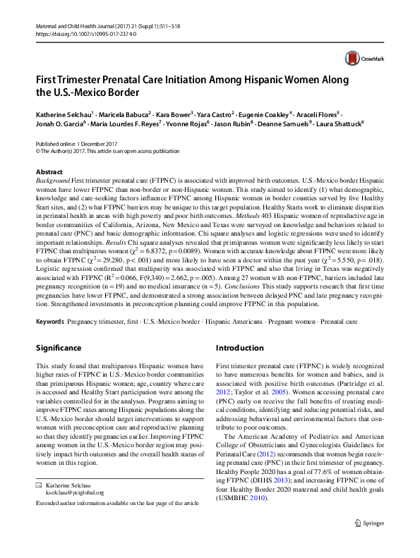 (PDF) First Trimester Prenatal Care Initiation Among Hispanic Women ...
