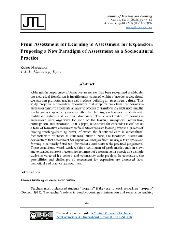 (PDF) From Assessment for Learning to Assessment for Expansion: Proposing a New Paradigm of ...