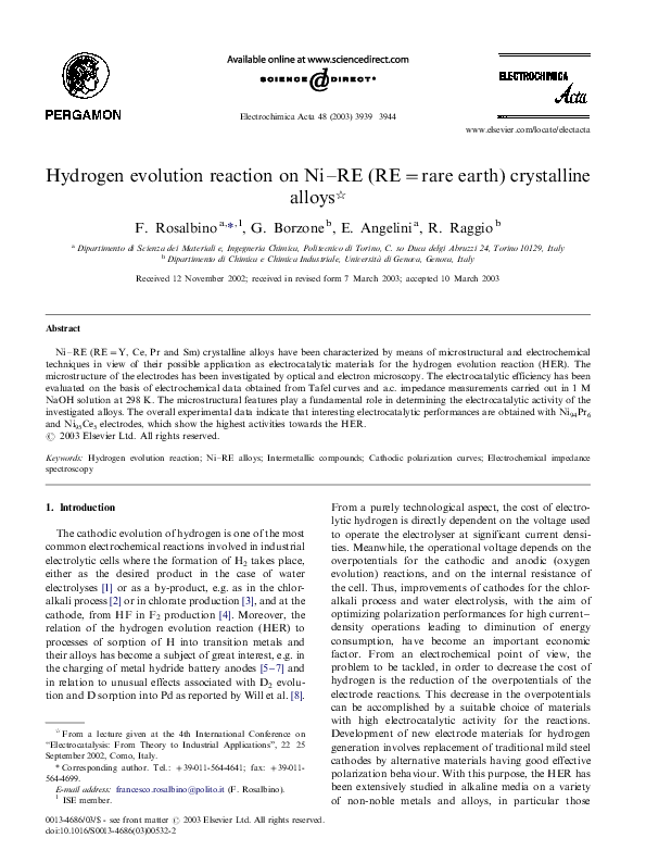 (PDF) Hydrogen evolution reaction on Ni RE (RE=rare earth) crystalline ...