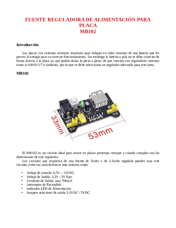 (PDF) FUENTE REGULADORA DE ALIMENTACIÓN PARA PLACA (MB102)