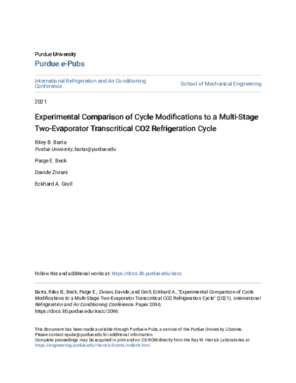 (PDF) Experimental Comparison of Cycle Modifications to a Multi-Stage ...