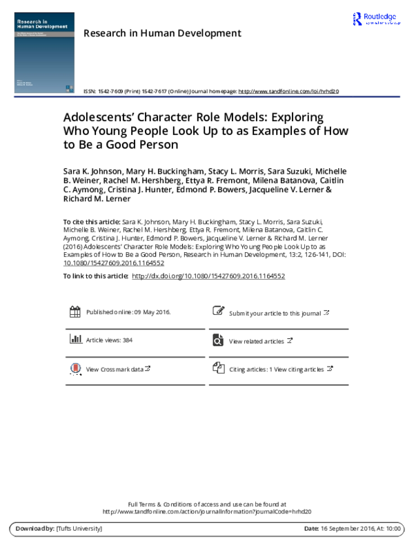 (PDF) Adolescents’ Character Role Models: Exploring Who Young People ...