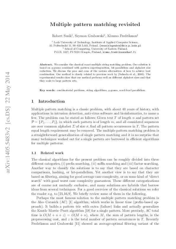 (PDF) Revisiting Multiple Pattern Matching