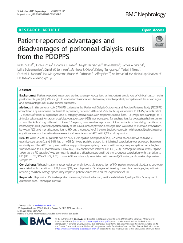(PDF) Patient-reported advantages and disadvantages of peritoneal ...