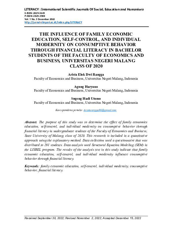 (PDF) The Influence of Family Economic Education, Self-Control, and Individual Modernity on ...
