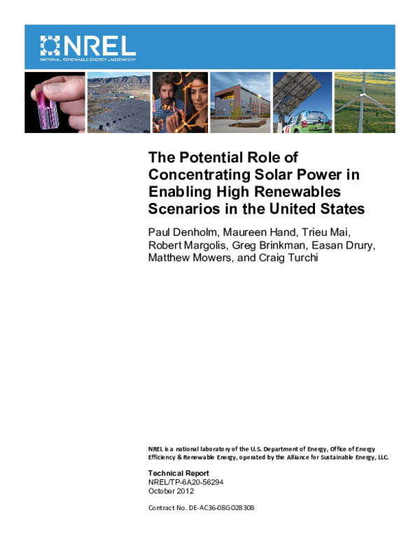 (PDF) Potential Role of Concentrating Solar Power in Enabling High Renewables Scenarios in the ...