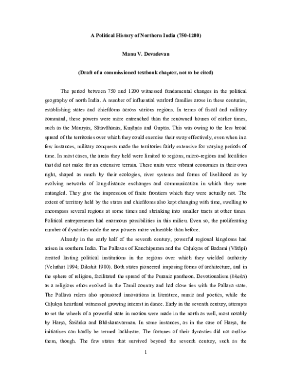 (PDF) A Political History of Northern India (750-1200)