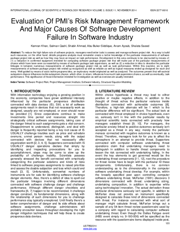 (PDF) Evaluation Of PMI's Risk Management Framework And Major Causes Of ...
