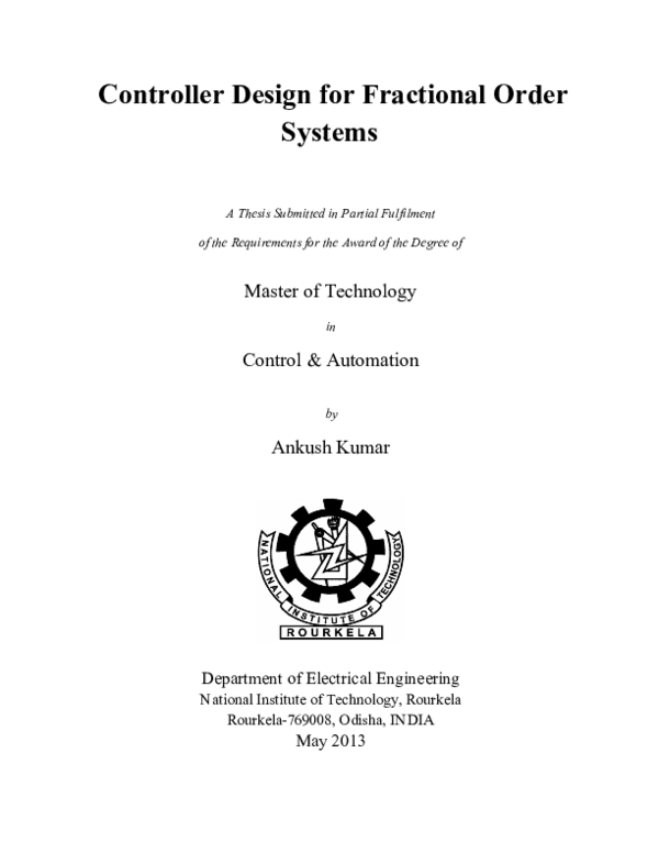 Pdf Controller Design For Fractional Order Systems