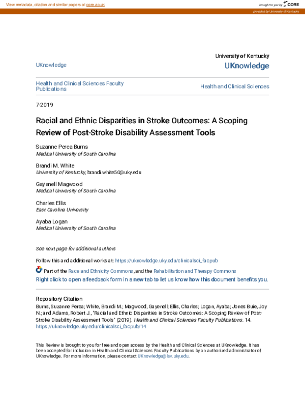 (PDF) Racial and ethnic disparities in stroke outcomes: a scoping ...