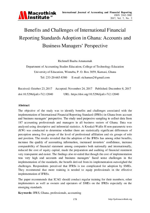 (PDF) Benefits and Challenges of International Financial Reporting ...