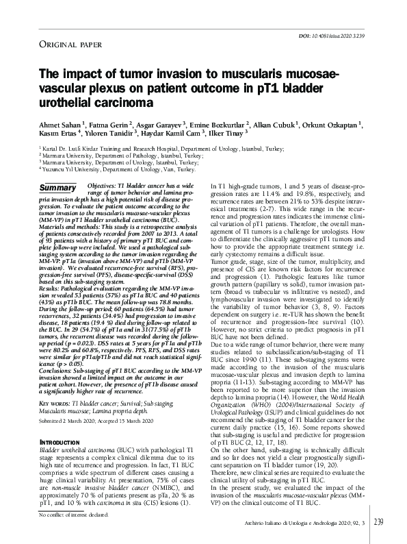 (PDF) The impact of tumor invasion to muscularis mucosaevascular plexus ...