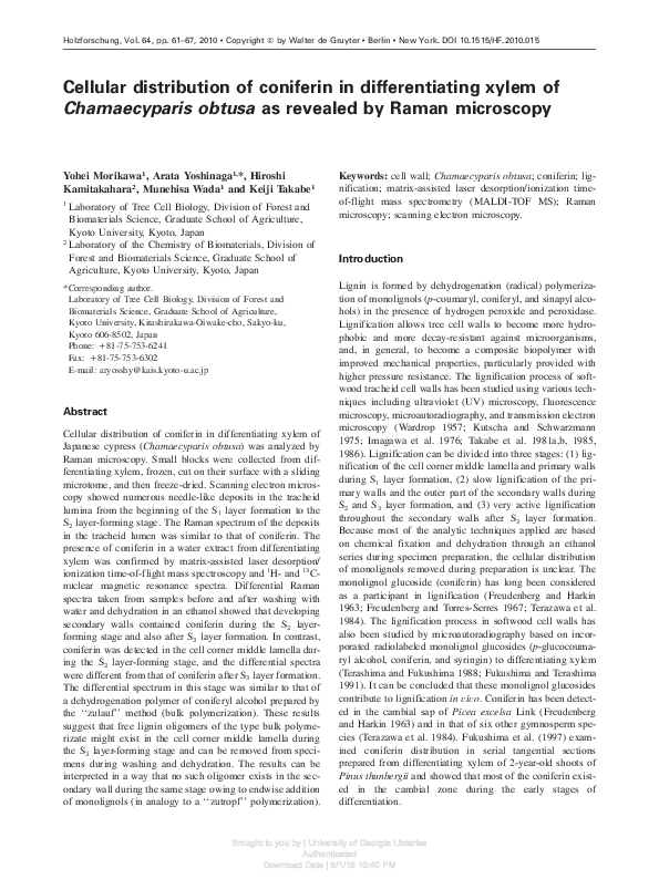 (PDF) Cellular distribution of coniferin in differentiating xylem of ...