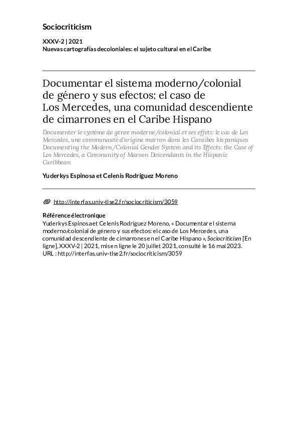 (PDF) Documentar el sistema moderno/colonial de género y sus efectos ...
