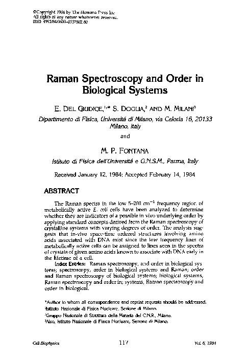 (PDF) Raman Spectroscopy Reveals Order in E. coli