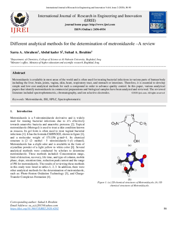 (PDF) Different analytical methods for the determination of metronidazole –A review