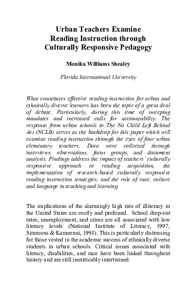 (PDF) Urban Teachers Examine Reading Instruction through Culturally ...
