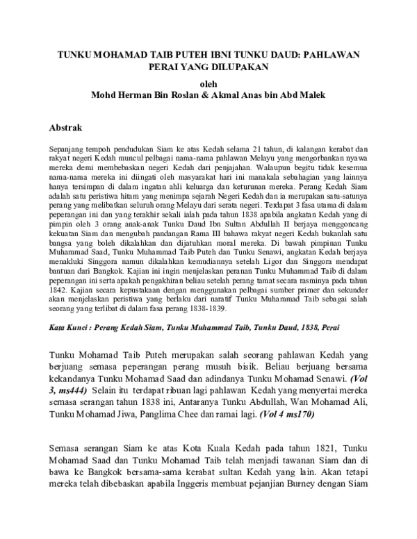 (DOC) TUNKU MOHAMAD TAIB PUTEH IBNI TUNKU DAUD: PAHLAWAN PERAI YANG ...