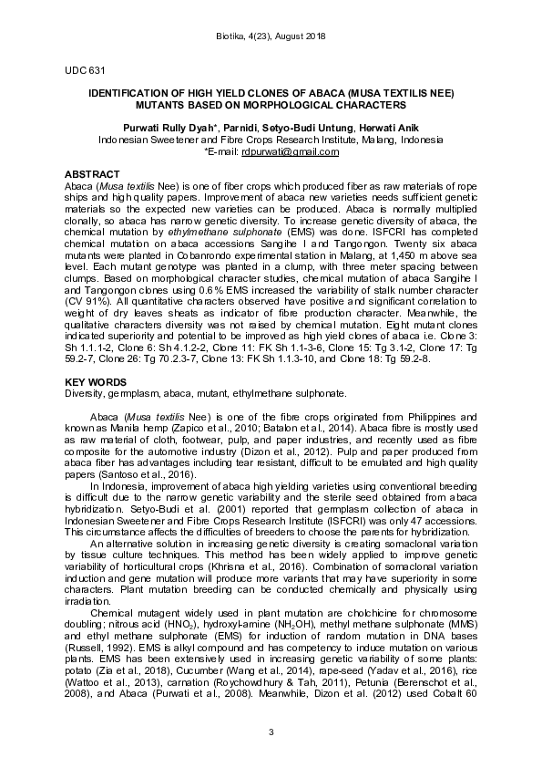 (PDF) Identification of high yield clones of abaca (Musa textilis nee ...