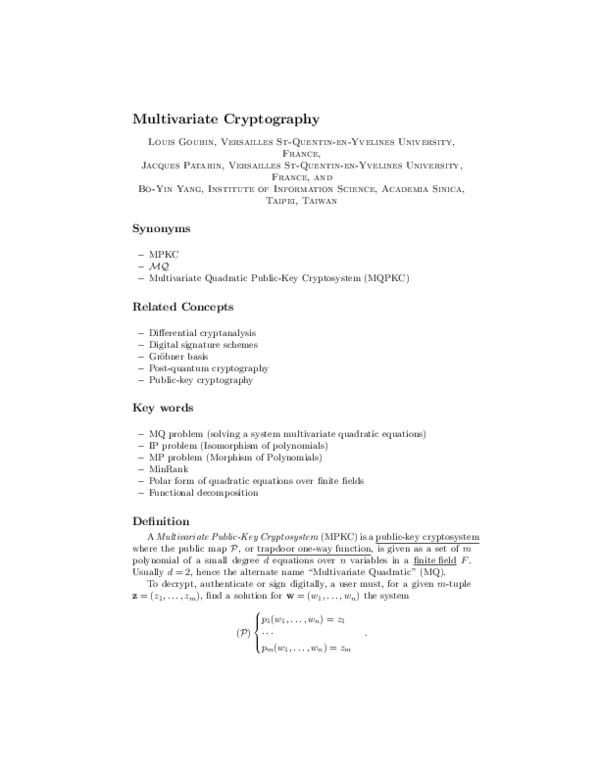 (PDF) Multivariate Cryptography