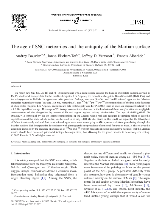 (PDF) The age of SNC meteorites and the antiquity of the Martian surface