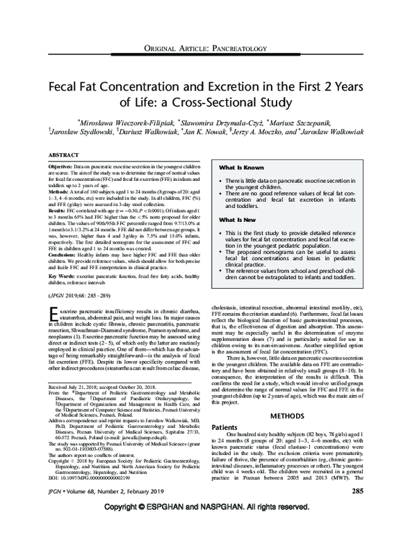 (PDF) Fecal Fat Concentration and Excretion in the First 2 Years of ...