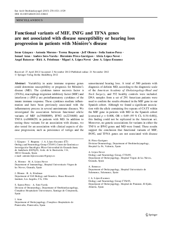 (PDF) Functional variants of MIF, INFG and TFNA genes are not associated with disease ...
