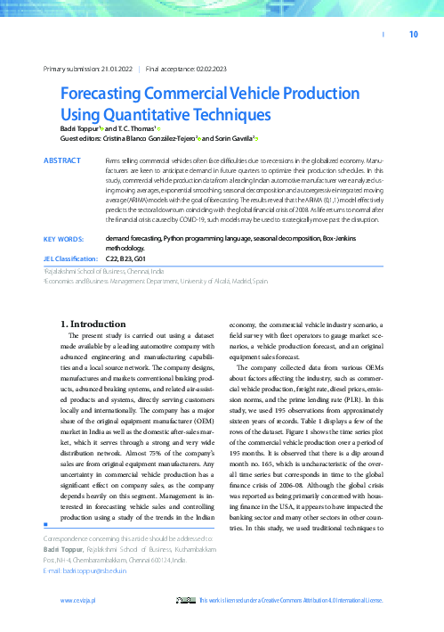 Pdf Forecasting Commercial Vehicle Production Using Quantitative