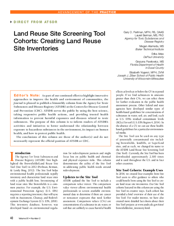 (PDF) Land Reuse Site Screening Tool Cohorts: Creating Land Reuse Site ...