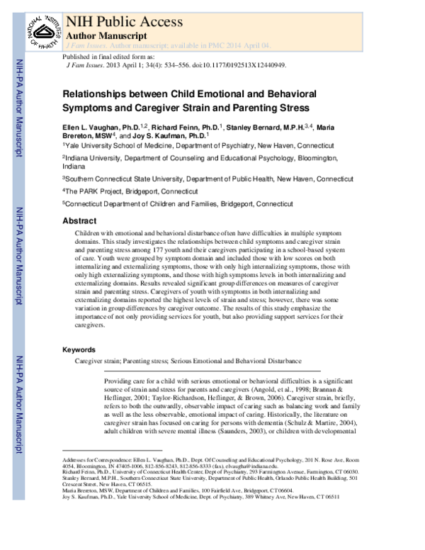(PDF) Relationships Between Child Emotional and Behavioral Symptoms and Caregiver Strain and ...