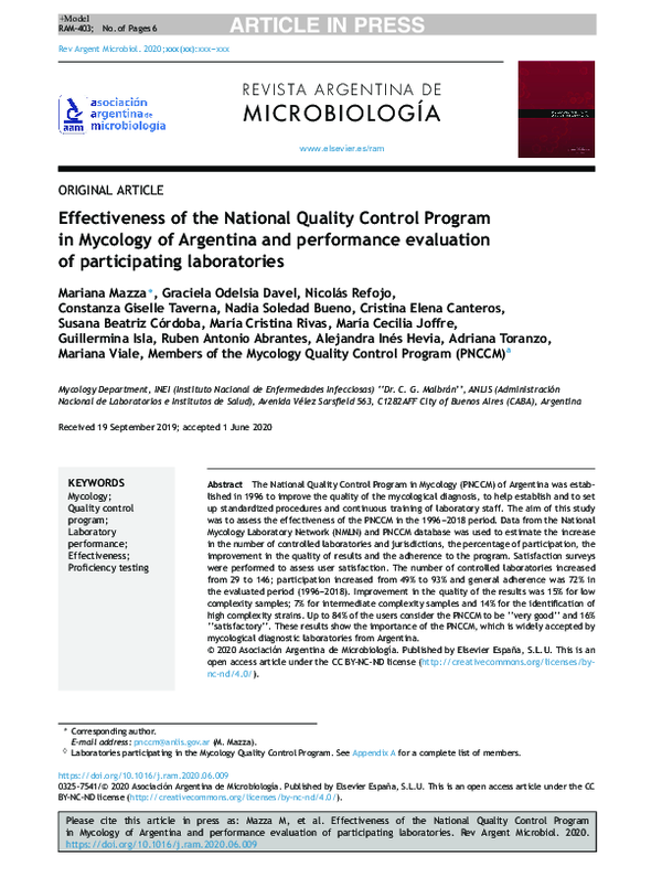 (PDF) Effectiveness of the National Quality Control Program in Mycology ...