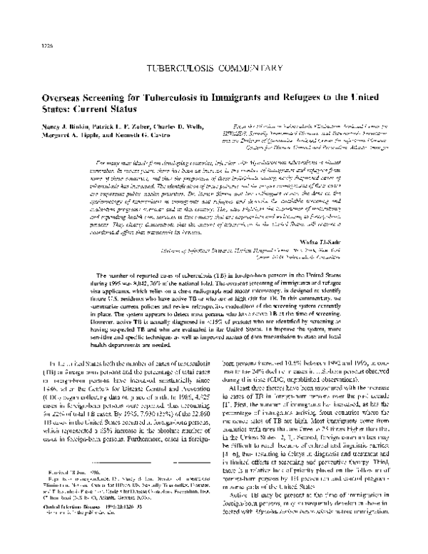 (PDF) Overseas Screening for Tuberculosis in Immigrants and Refugees to ...