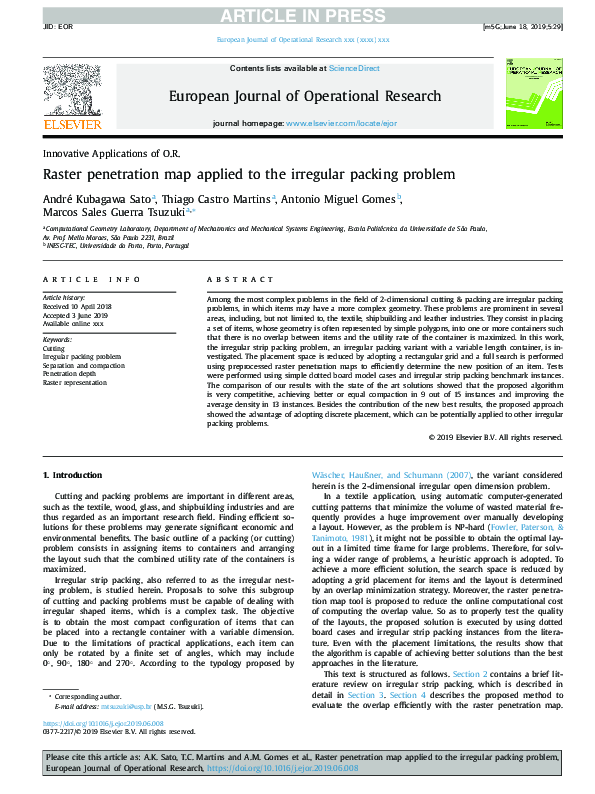 (PDF) Raster penetration map applied to the irregular packing problem