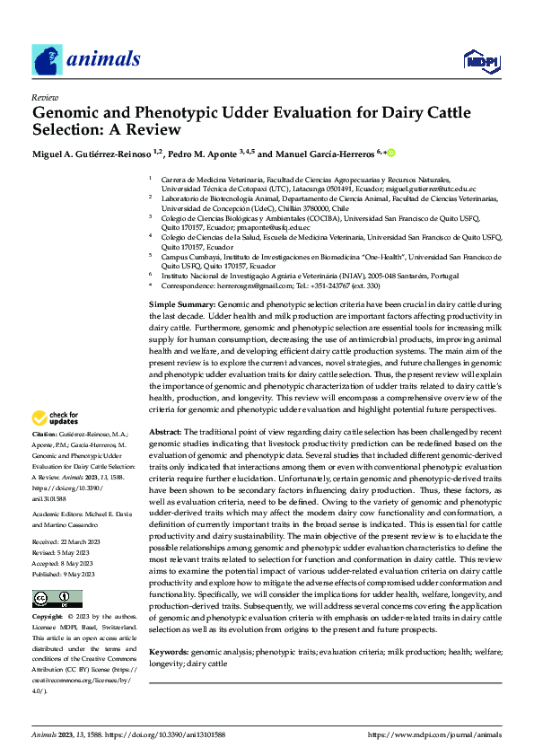 (PDF) Genomic and Phenotypic Udder Evaluation for Dairy Cattle ...