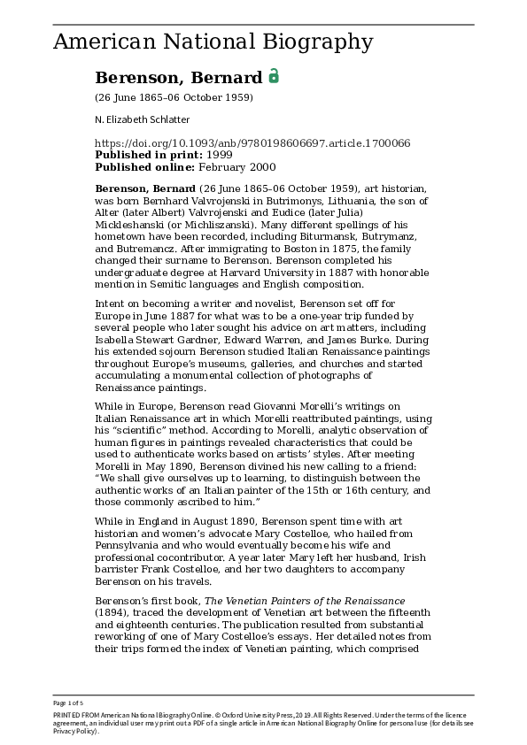 (PDF) Berenson, Bernard (1865-1959), art historian