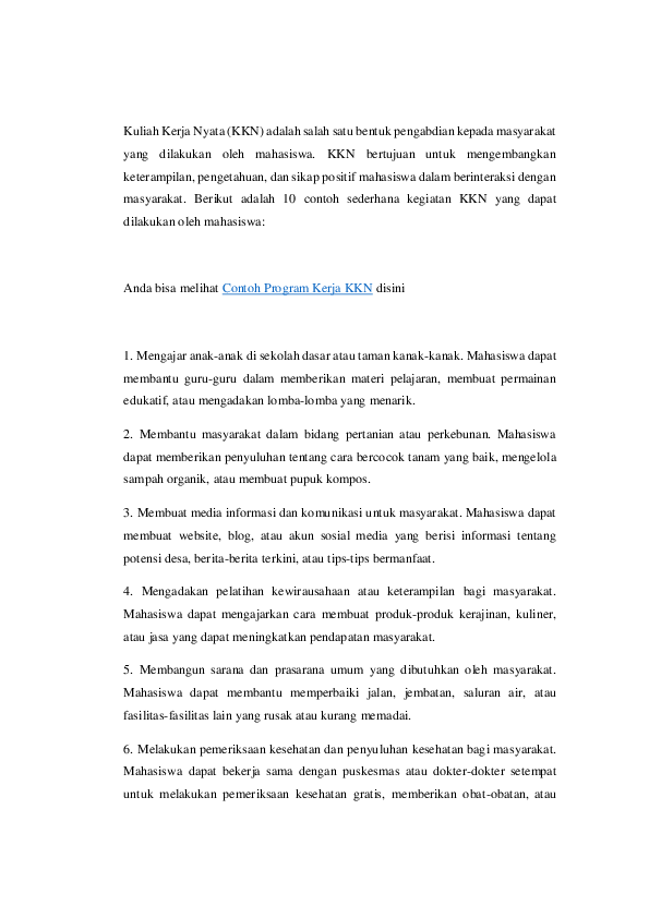(PDF) Contoh Program Kerja KKN Untuk Mahasiswa
