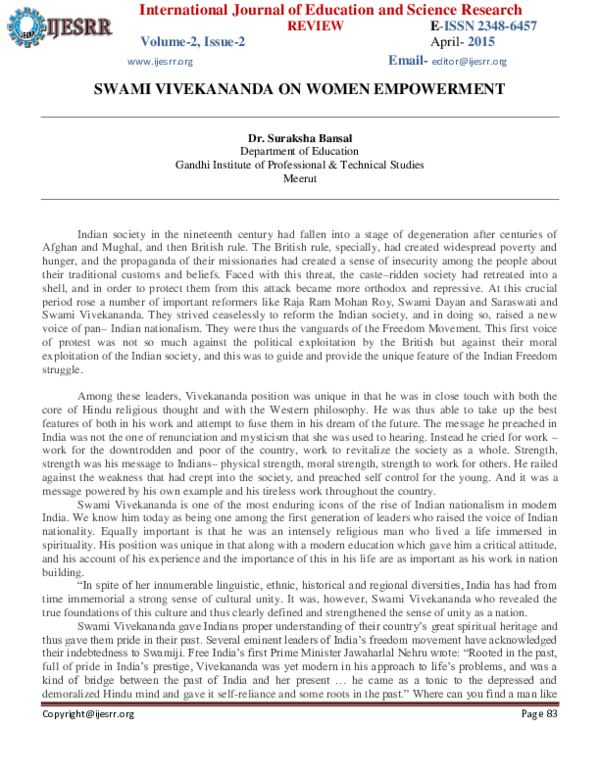 (PDF) Swami Vivekananda on Women Empowerment