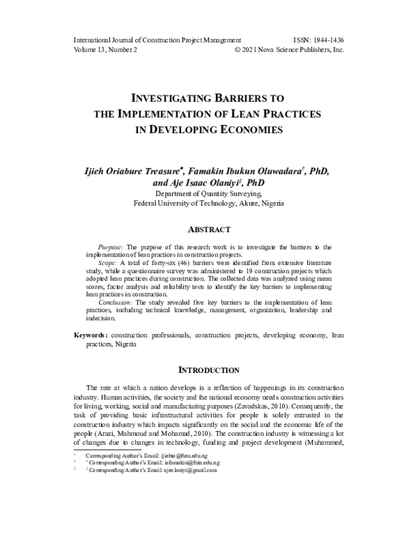 (DOC) Investigating Barriers to the Implementation of Lean Practices in ...