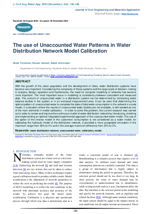 (PDF) The use of Unaccounted Water Patterns in Water Distribution Network Model Calibration