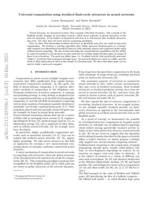 Pdf Universal Computation Using Localized Limit Cycle Attractors In Neural Networks