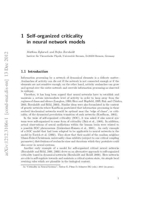 (PDF) Self-Organized Criticality in Neural Network Models