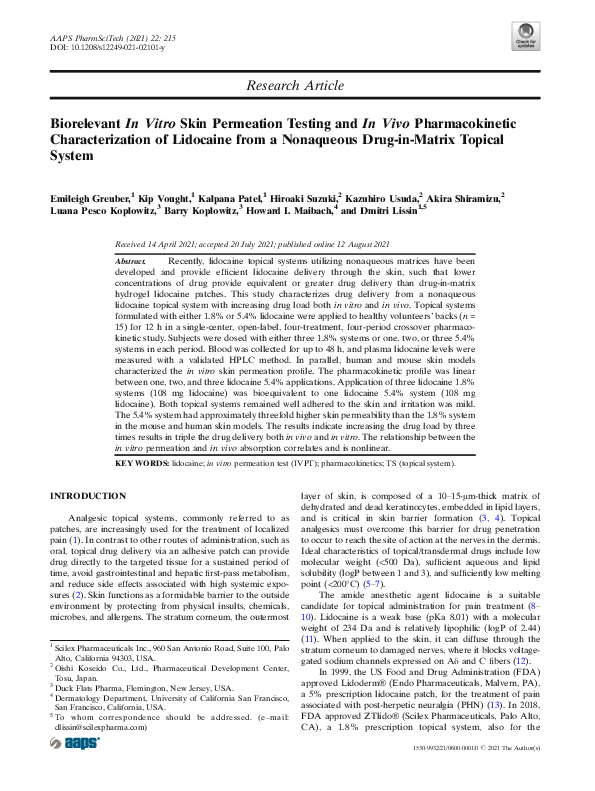 (PDF) Biorelevant In Vitro Skin Permeation Testing and In Vivo ...