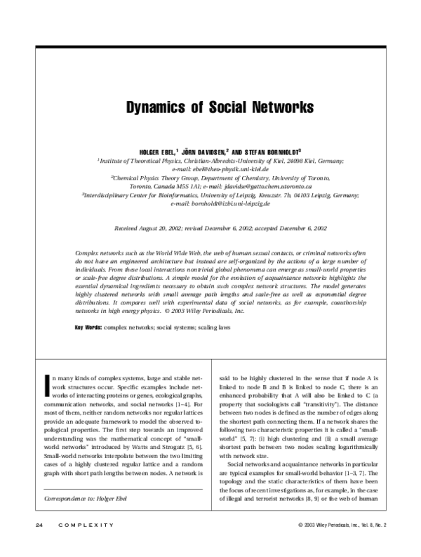 (PDF) Dynamics of social networks